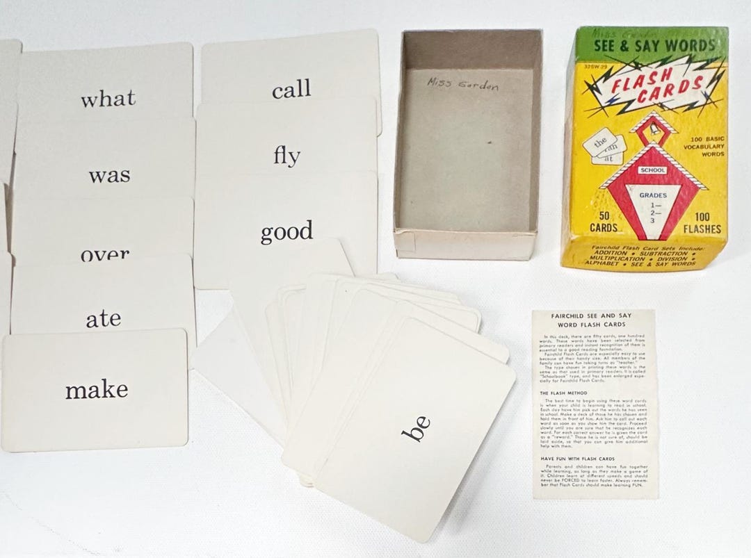 Vintage See & Say WORD FLASH CARDS - A Full Box of 50 Sight Word Cards ...