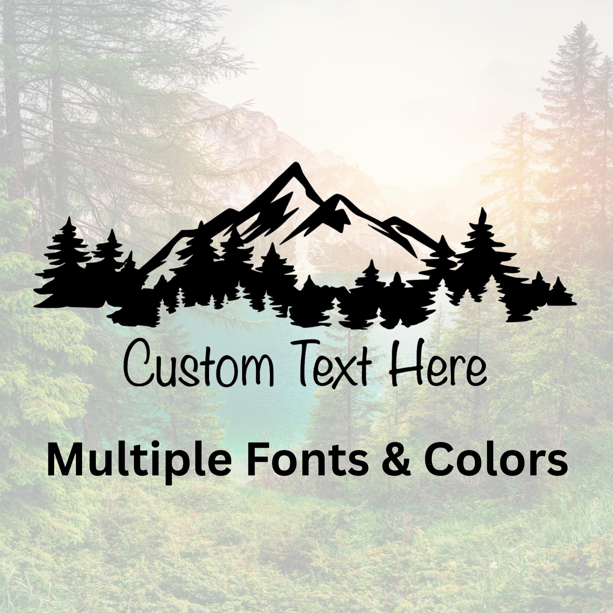 Mountain and Tree Decal, Camping Decal, Custom Text Mountain Decal ...