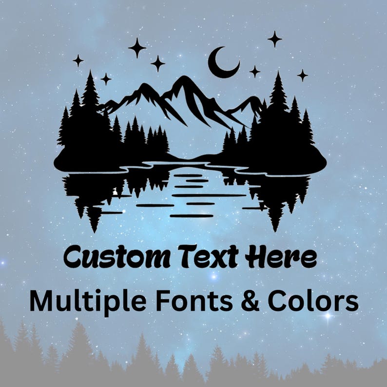 Mountain and Tree Decal, Camping Decal, Custom Text Mountain Decal ...