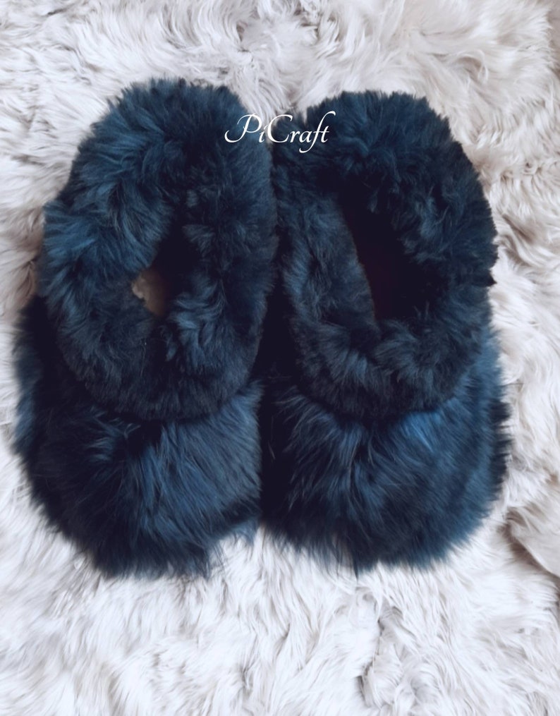 Alpaca Slippers Blue Slippers Unisex Alpaca Fur Slippers - Etsy