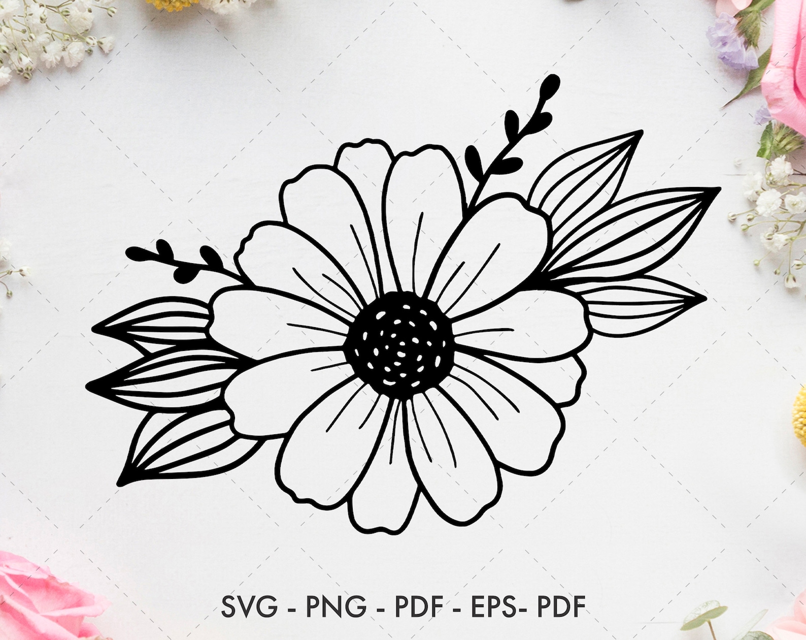 Daisy Svg Daisy Leaves Svg Daisy Png Daisy Cut File Daisy File Svg ...