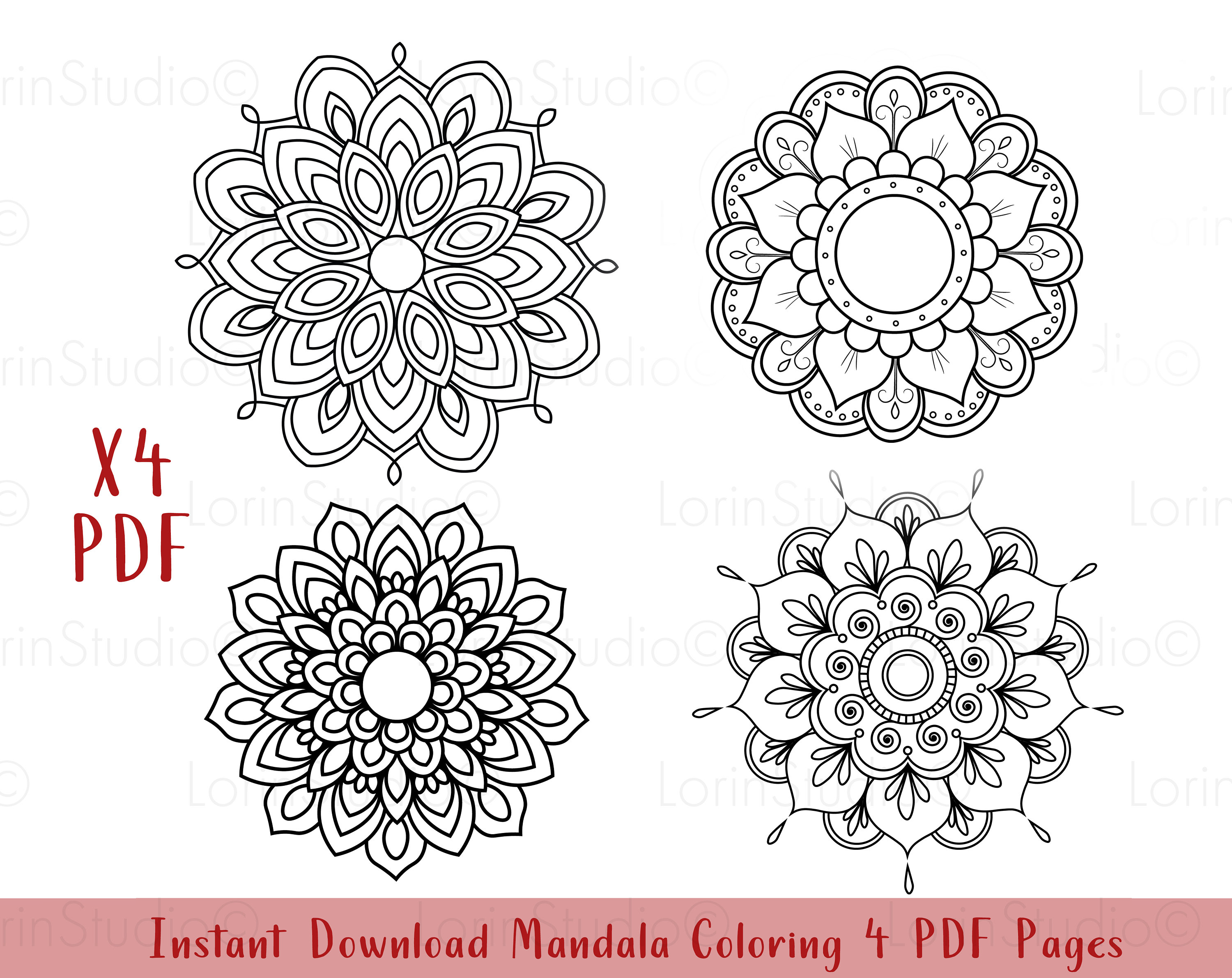 4 Mandala Coloring Pages to Print and Color Mandala PDF Coloring Page ...