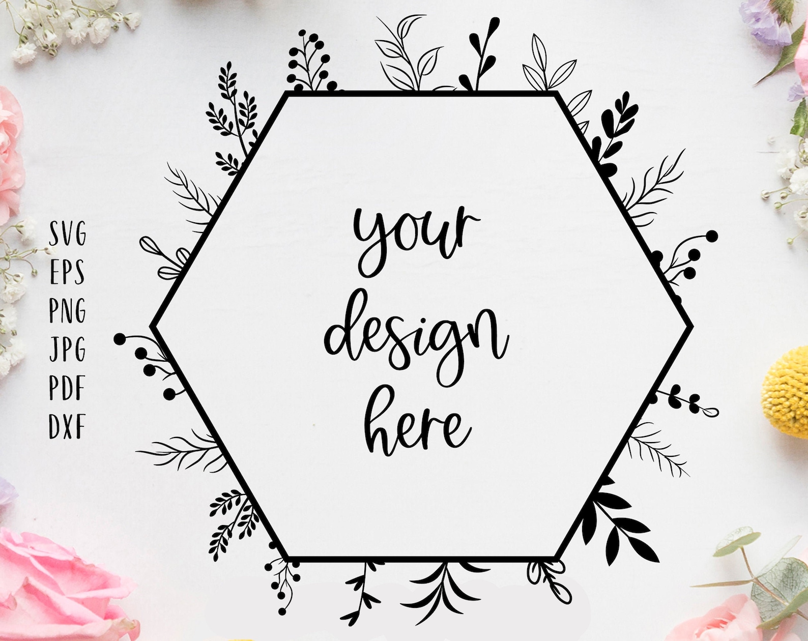 Floral Hexagon Frame Svg Geometric Floral Frame Svg Wedding - Etsy