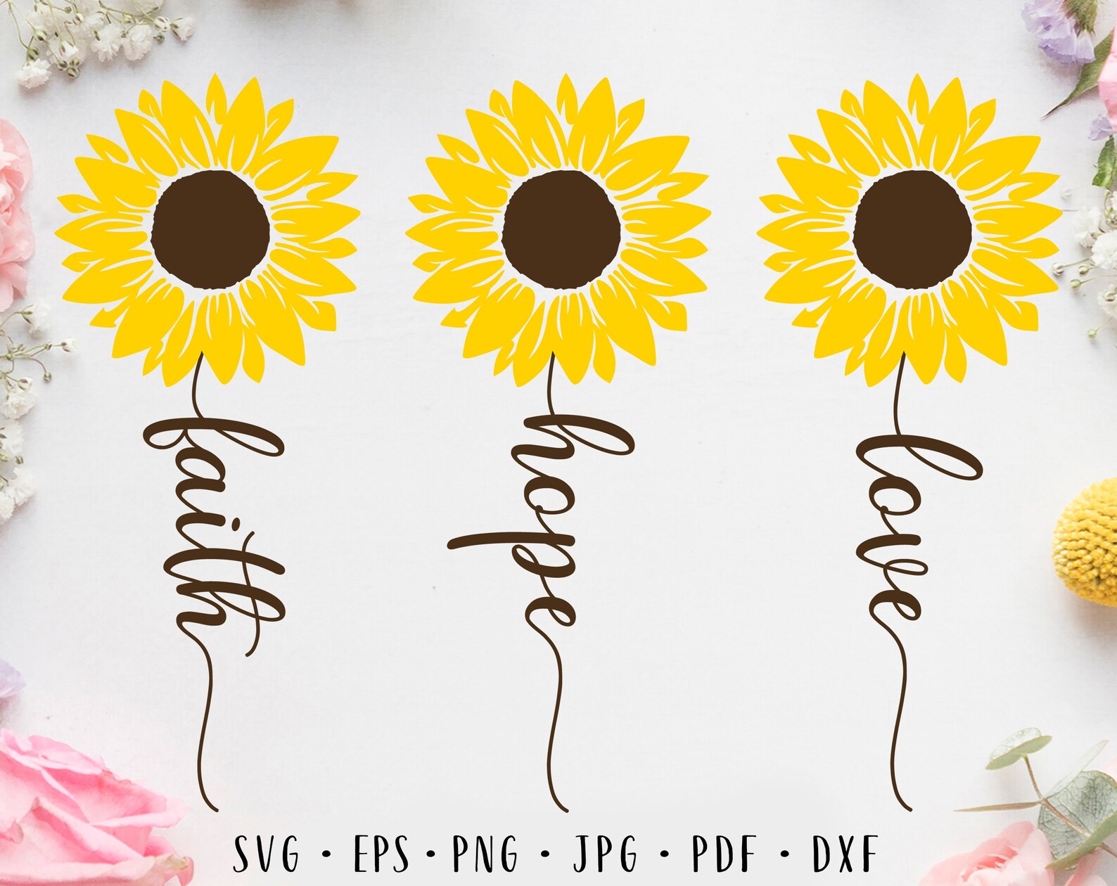 Faith Hope Love Svg Sunflower Bundle Svg Sunflower Svg Flower | Etsy