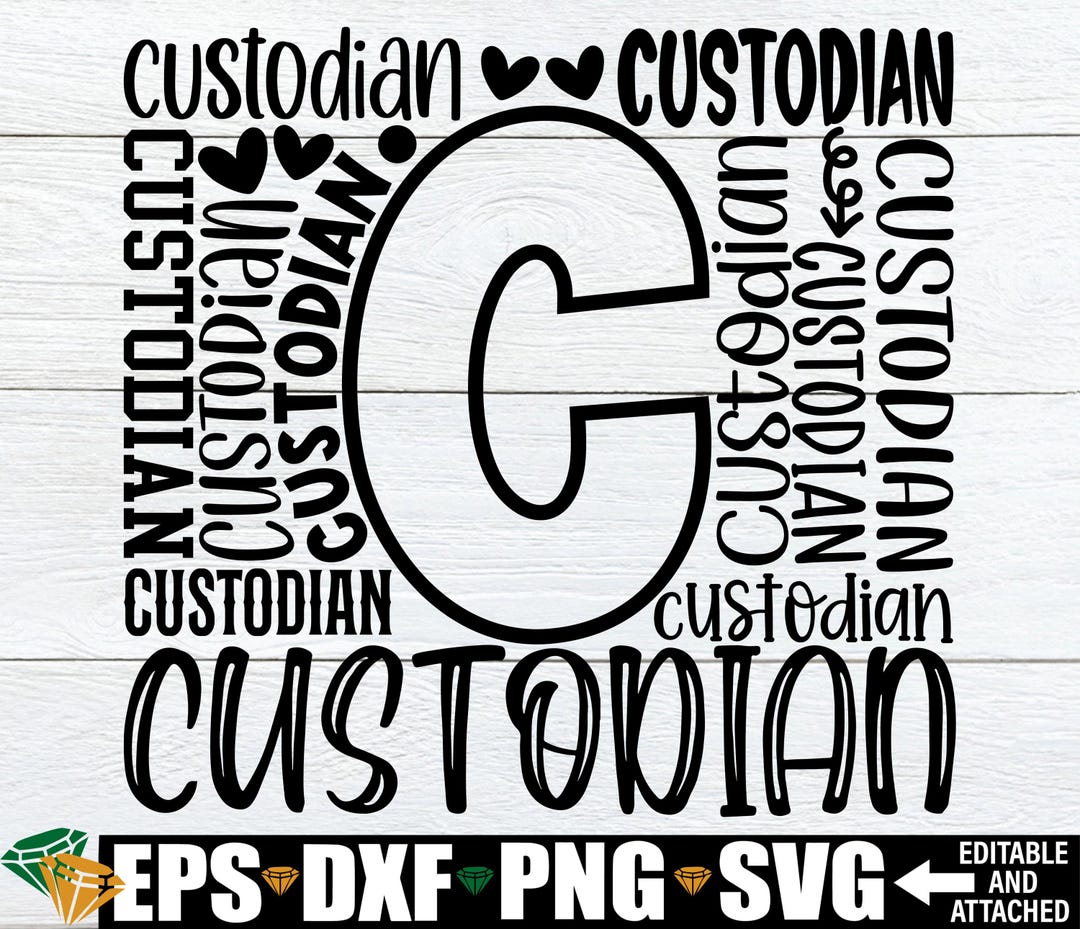 Custodian Word Art Svg, Custodian Word Collage Svg, Gift for Custodian ...