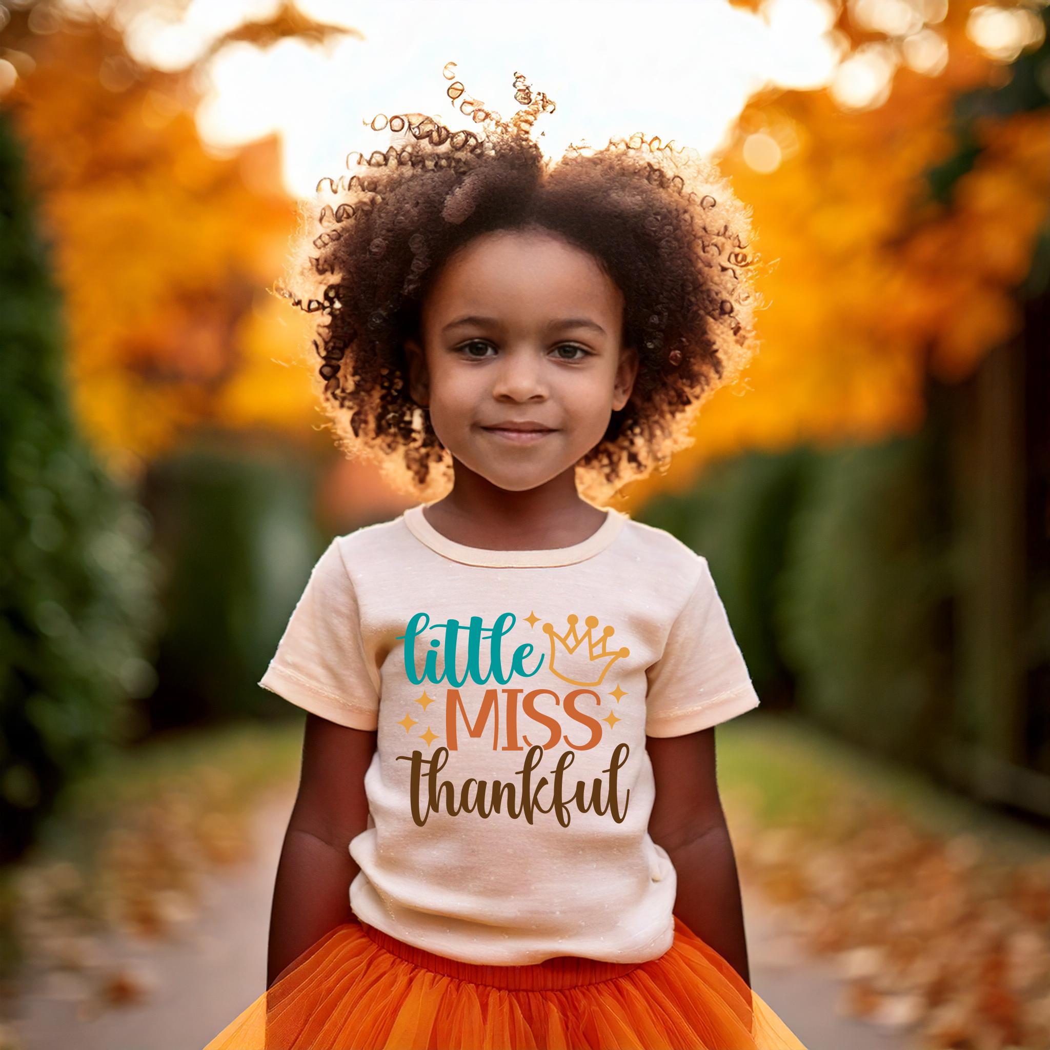 Little Miss Thankful Svg Png, Girls Thanksgiving Shirt Svg Png, Girls ...
