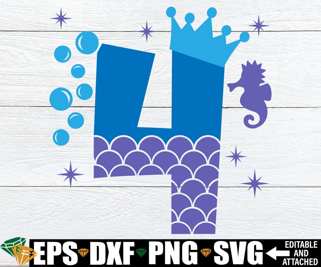 Mermaid Number 4 Svg Png, Mermaid 4th Birthday Svg Png, Mermaid Number ...