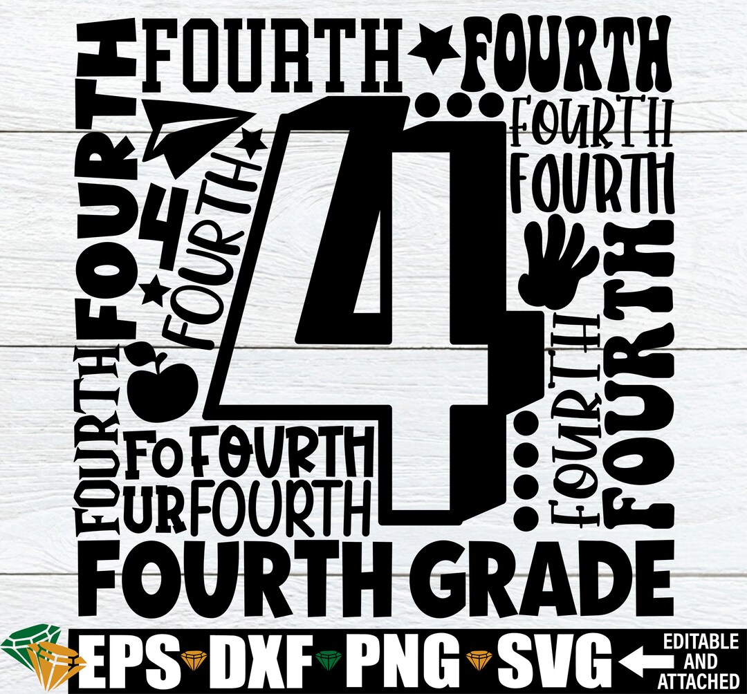 Fourth Grade Svg, Fourth Grade Word Collage, 4th Grade Shirt Svg ...