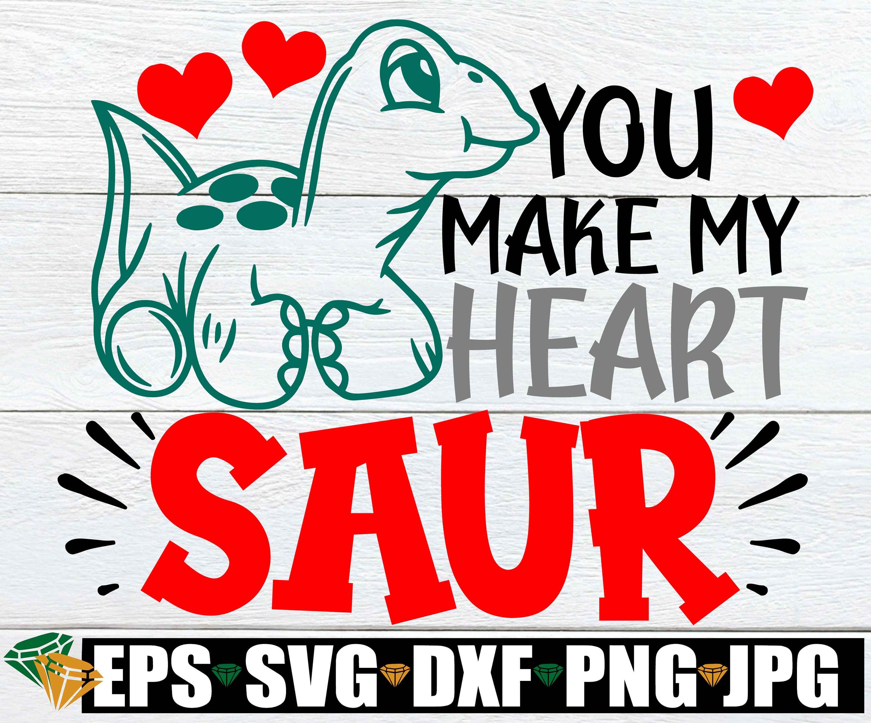 You Make My Heart Saur Funny Kids Valentine's Day Svg | Etsy