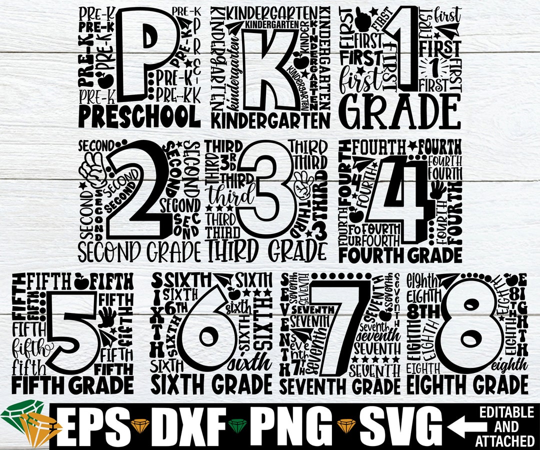 Back to School Bundle, Grade Typography Bundle, Grade Word Art Bundle ...