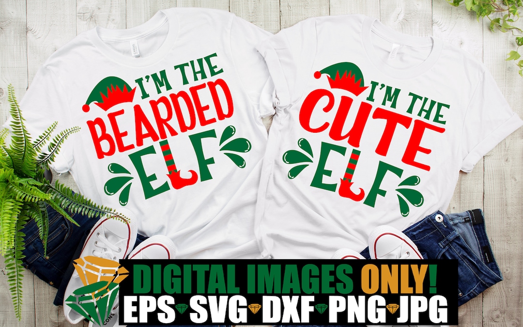 I'm the Bearded Elf, I'm the Cute Elf, Couples Matching Christmas Shirt ...