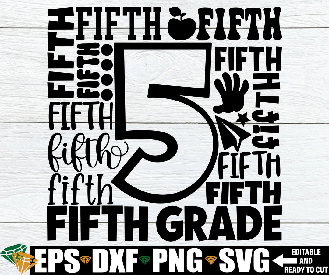 Fifth Grade, 5th Grade Typography Shirt Svg, 5th Grade Teacher Shirt ...