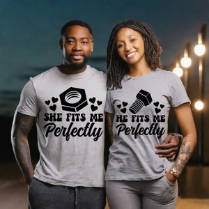 She He Fits Me Perfectly, Funny Matching Couple Valentine's Day, Funny ...
