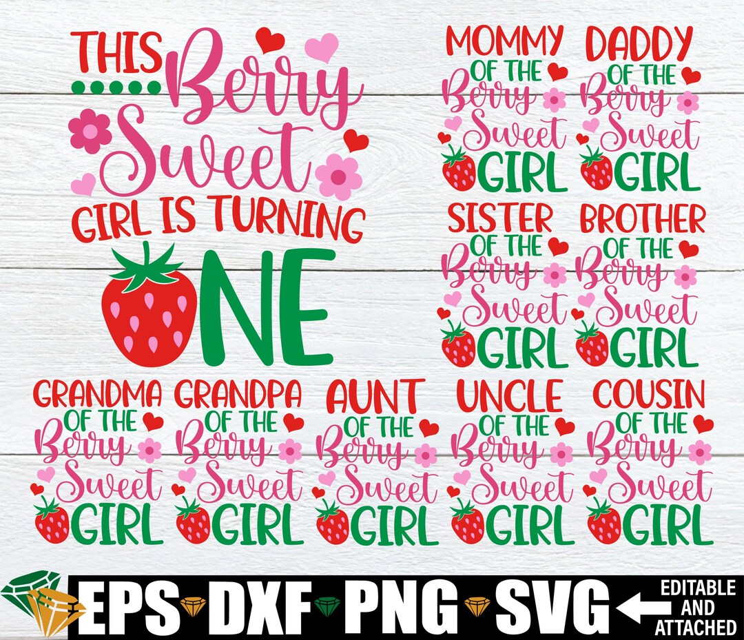 Sweet One Birthday Svg, Berry Sweet Family Birthday Bundle, Sweet 1st ...