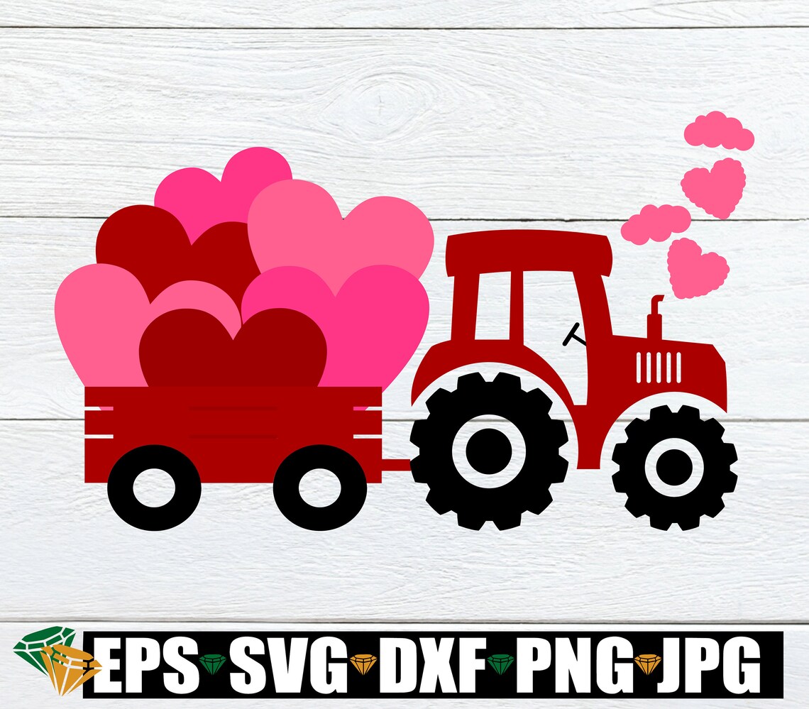 Tractor Pulling Hearts Valentine's Day Tractor Farmhouse | Etsy