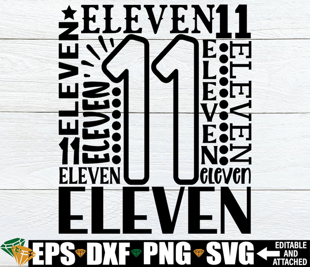 11th Birthday Typography, 11th Birthday Word Collage, 11th Birthday Cut ...