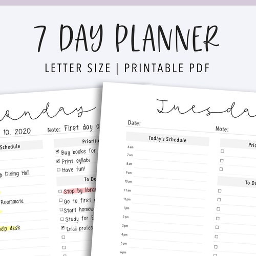 7 Day Planner Daily Printable | Etsy