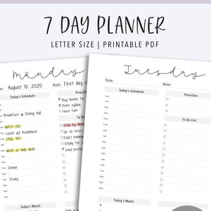 7 Day Planner | Daily Printable - Etsy