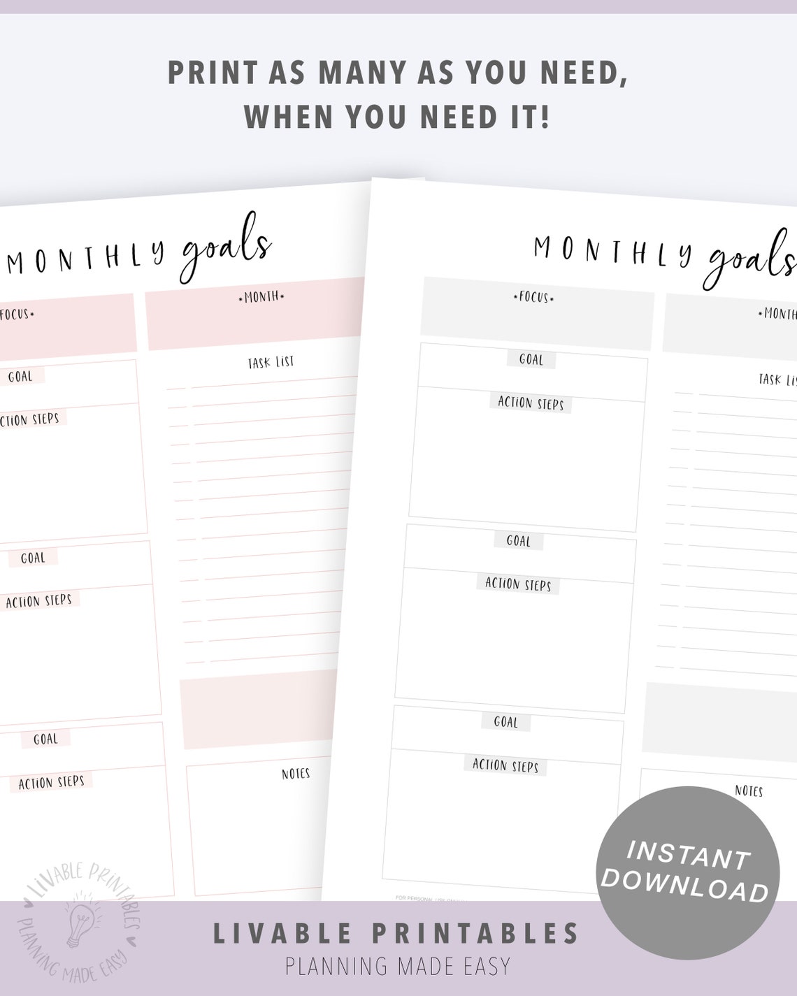 Monthly Goal Planner | Printable PDF - Etsy