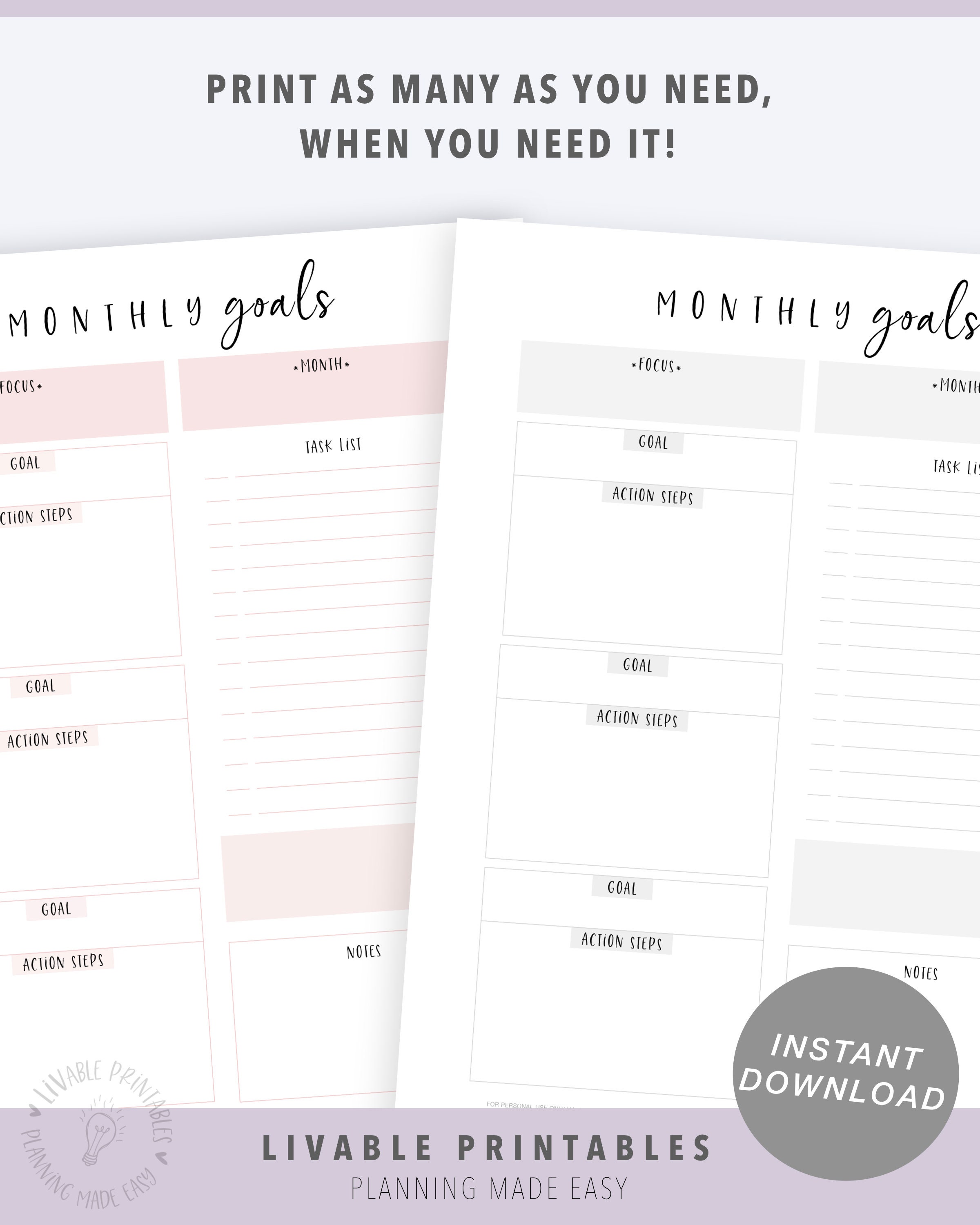 Monthly Goal Planner | Printable PDF - Etsy