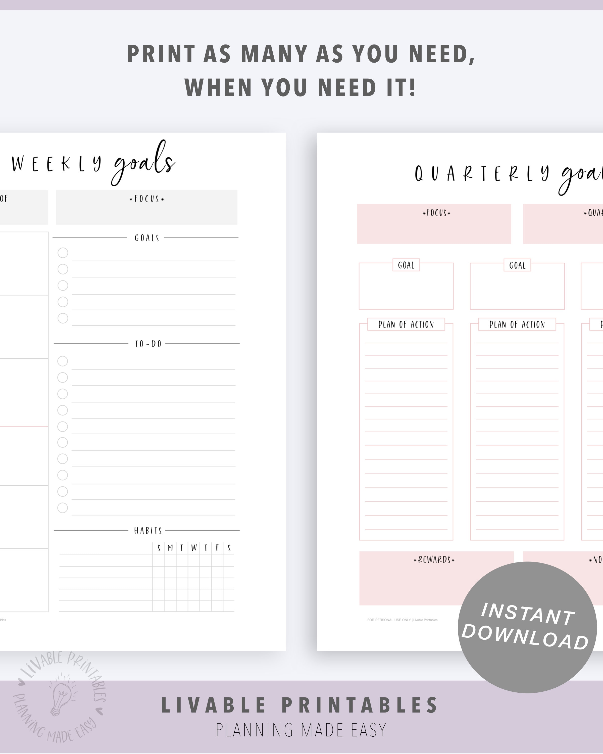 Goal Planning Kit | Printable Planner Set | Digital Download - Etsy