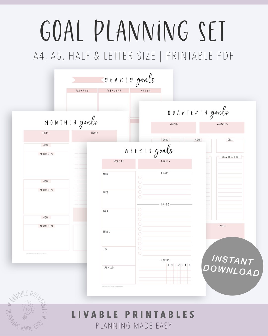 Goal Planning Kit | Printable Planner Set | Digital Download - Etsy