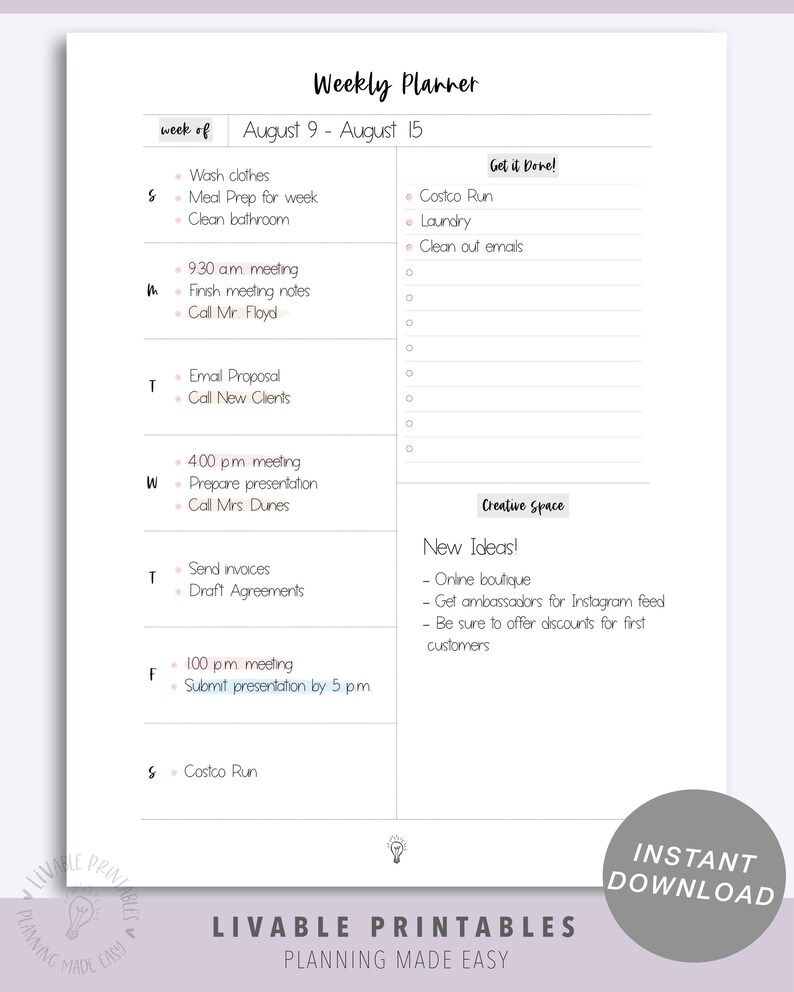Weekly Planner Printable 2020 Weekly to Do List - Etsy