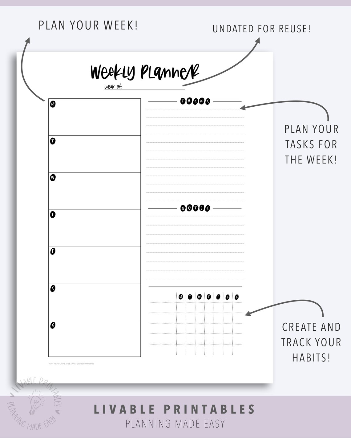 2020 Weekly Planner Weekly Planner Printable - Etsy