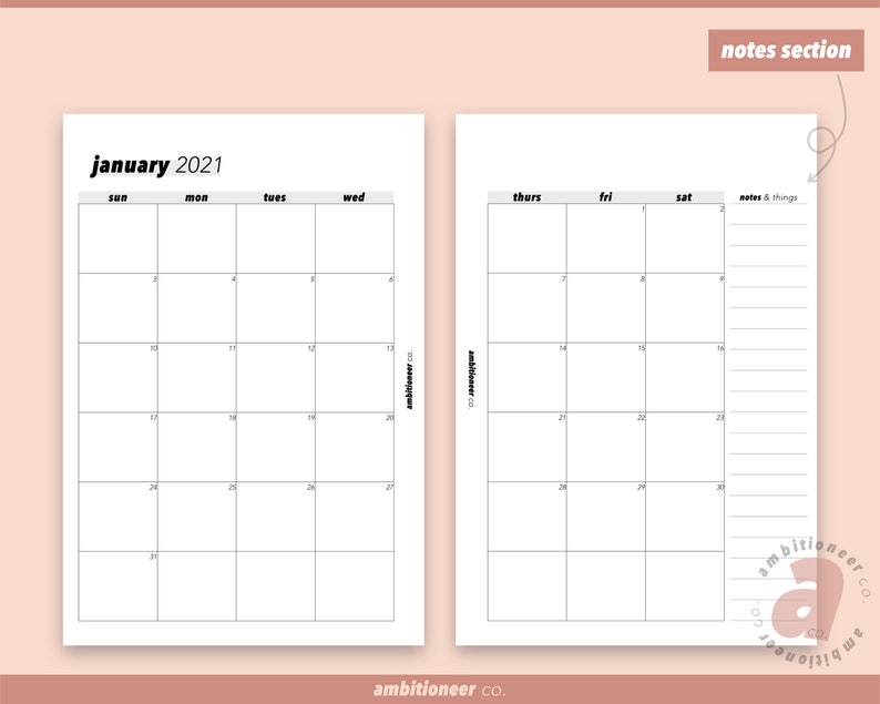 2021 Monthly Planner Printable | A5 Planner Insert | Dated Monthly on ...
