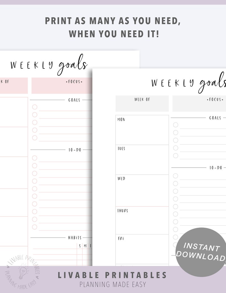 Weekly Goal Planner | Printable PDF - Etsy