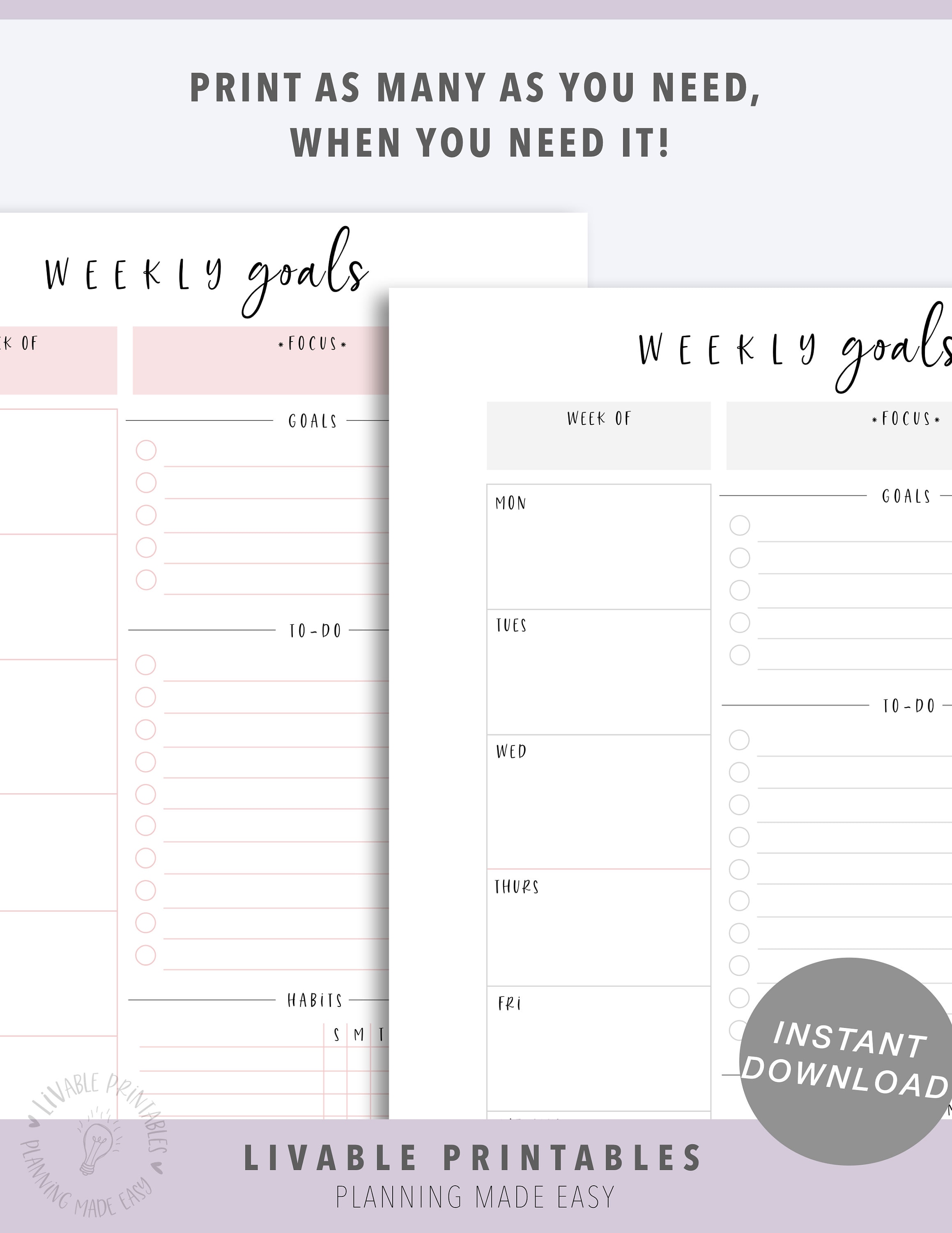 Weekly Goal Planner | Printable PDF - Etsy