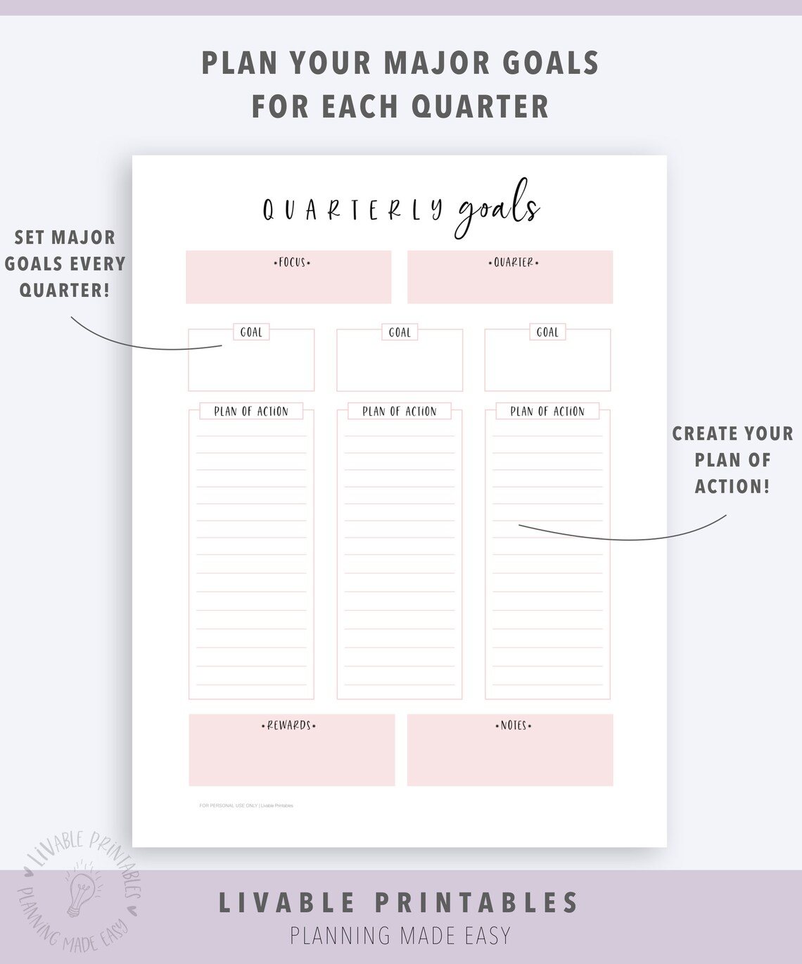 Quarterly Goal Planner | Printable PDF - Etsy