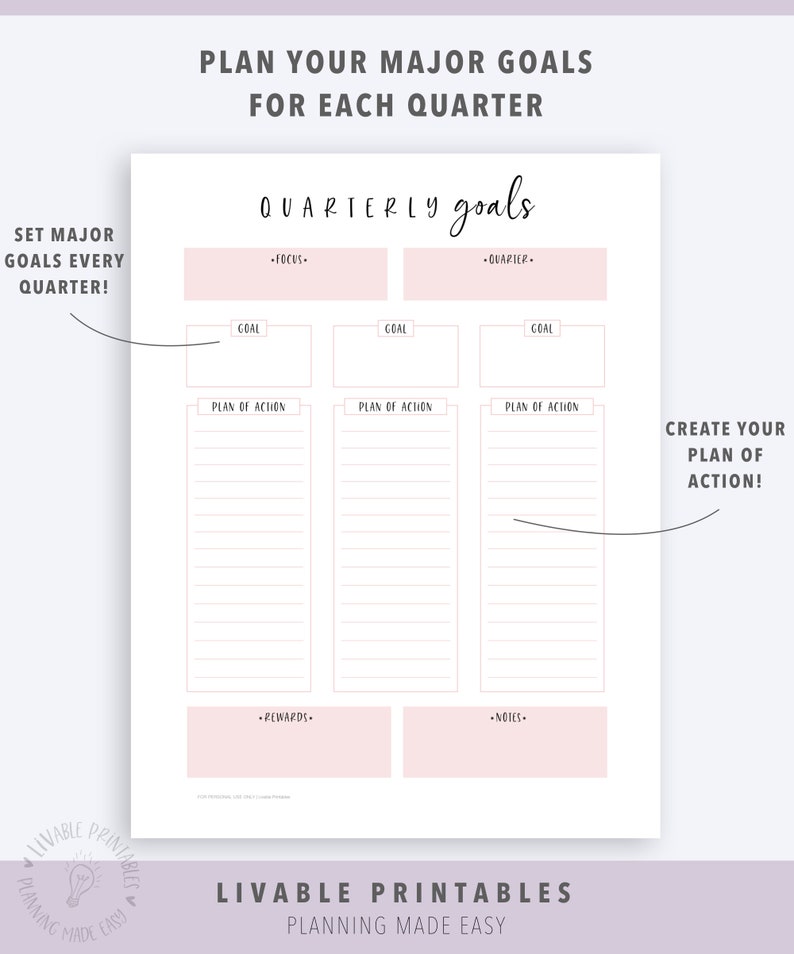 Quarterly Goal Planner | Printable PDF - Etsy