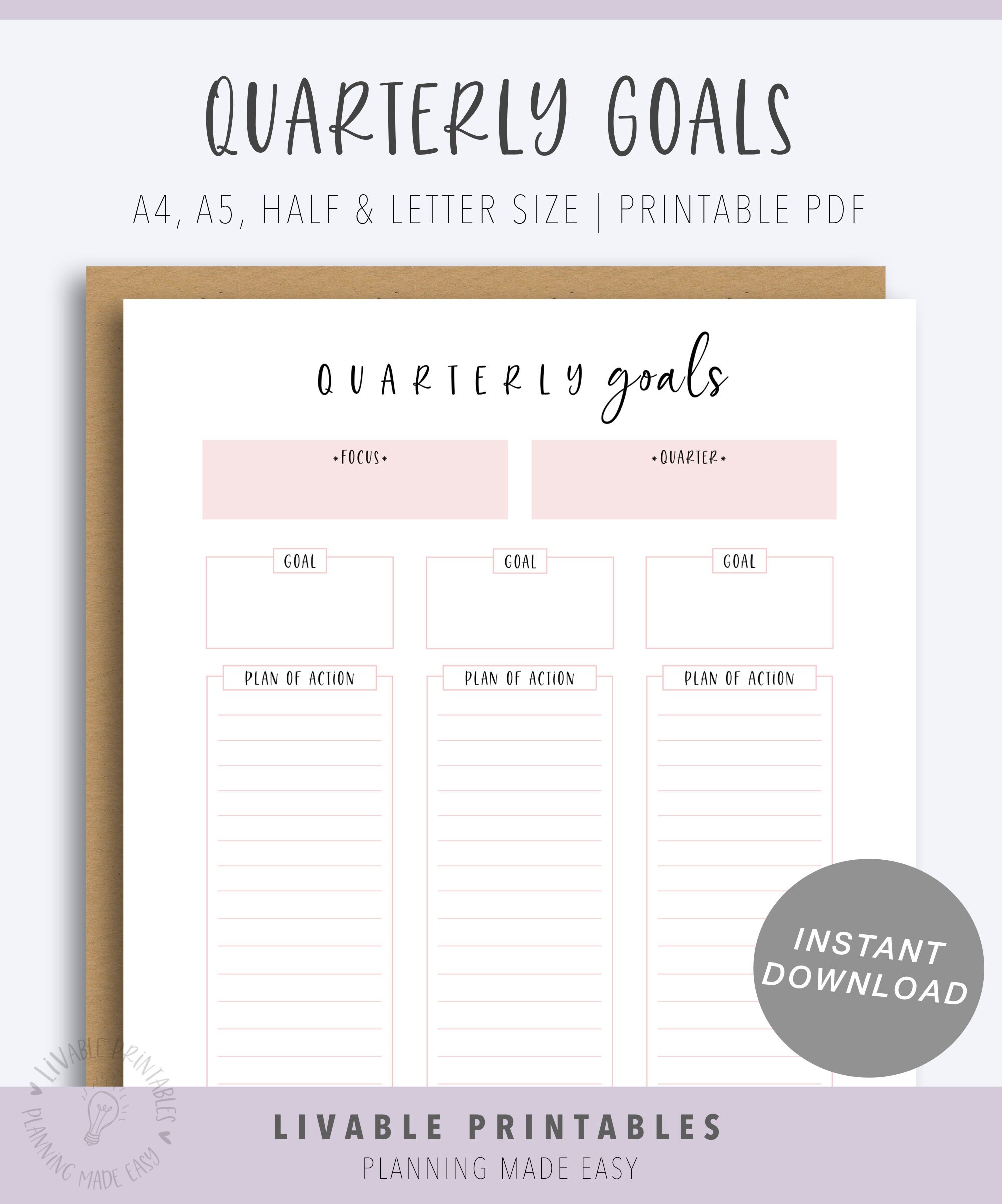 Quarterly Goal Planner | Printable PDF - Etsy