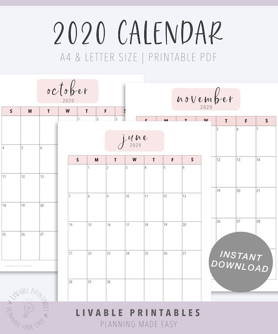 12 month printable calendar 2020 store