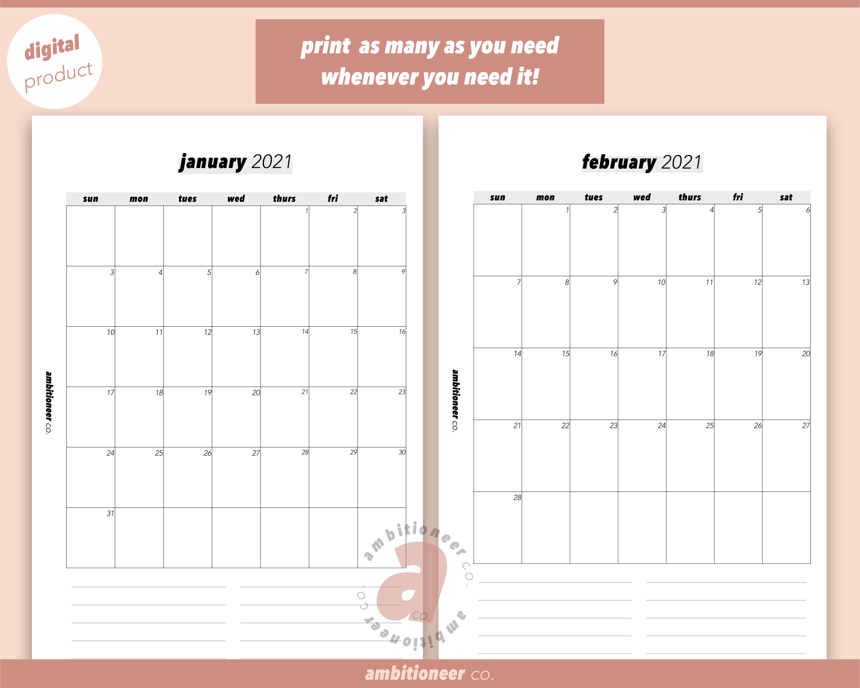 2021 Monthly Planner Printable A5 Planner Insert Dated Monthly on One ...