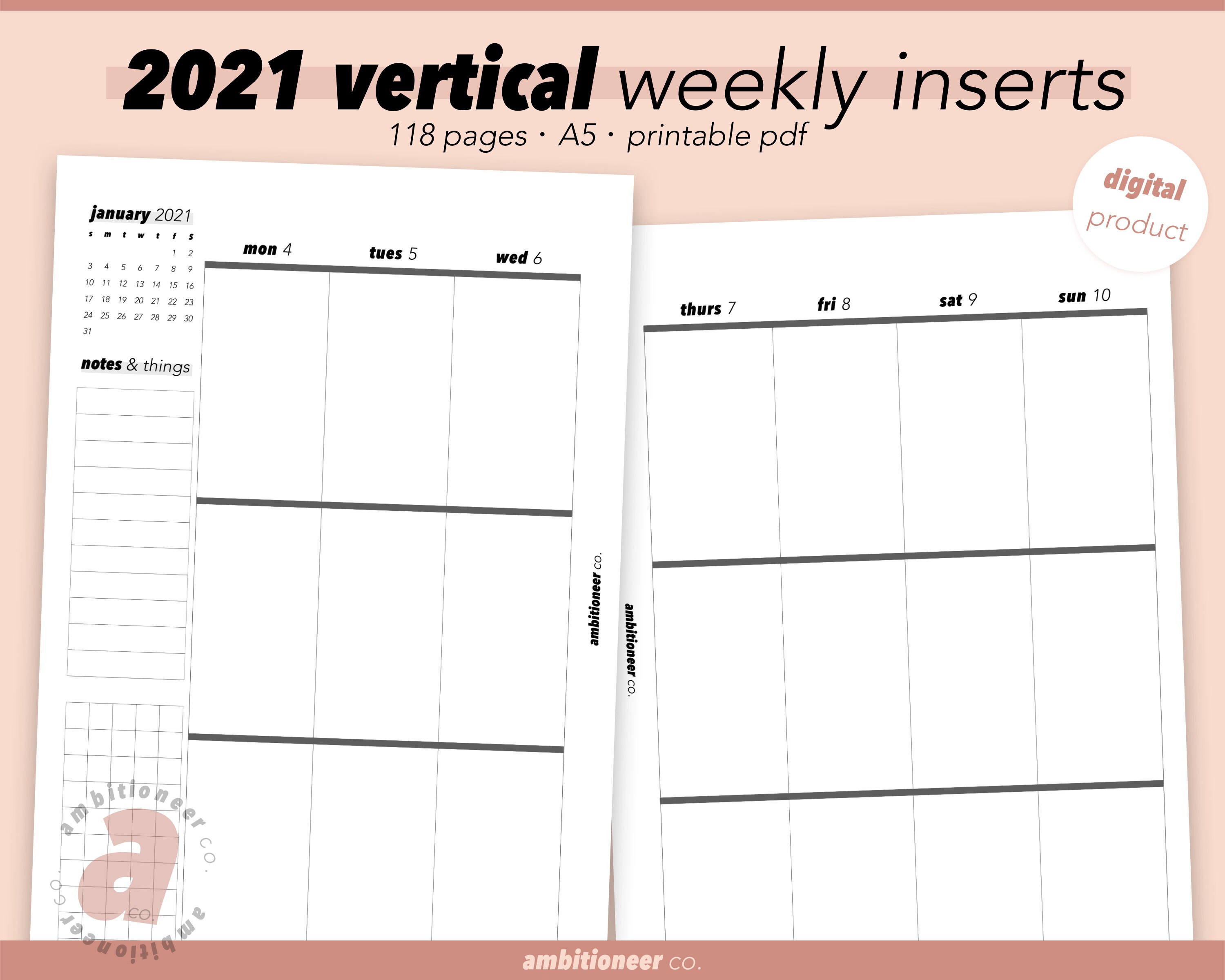2021 Vertical Weekly Planner A5 Weekly Planner Printable - Etsy
