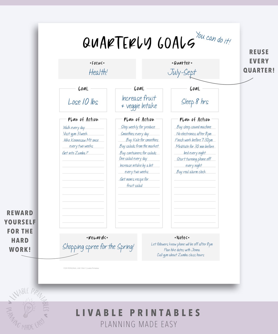 Quarterly Goals Planner| Goal Planner, NEW FONT! - Etsy
