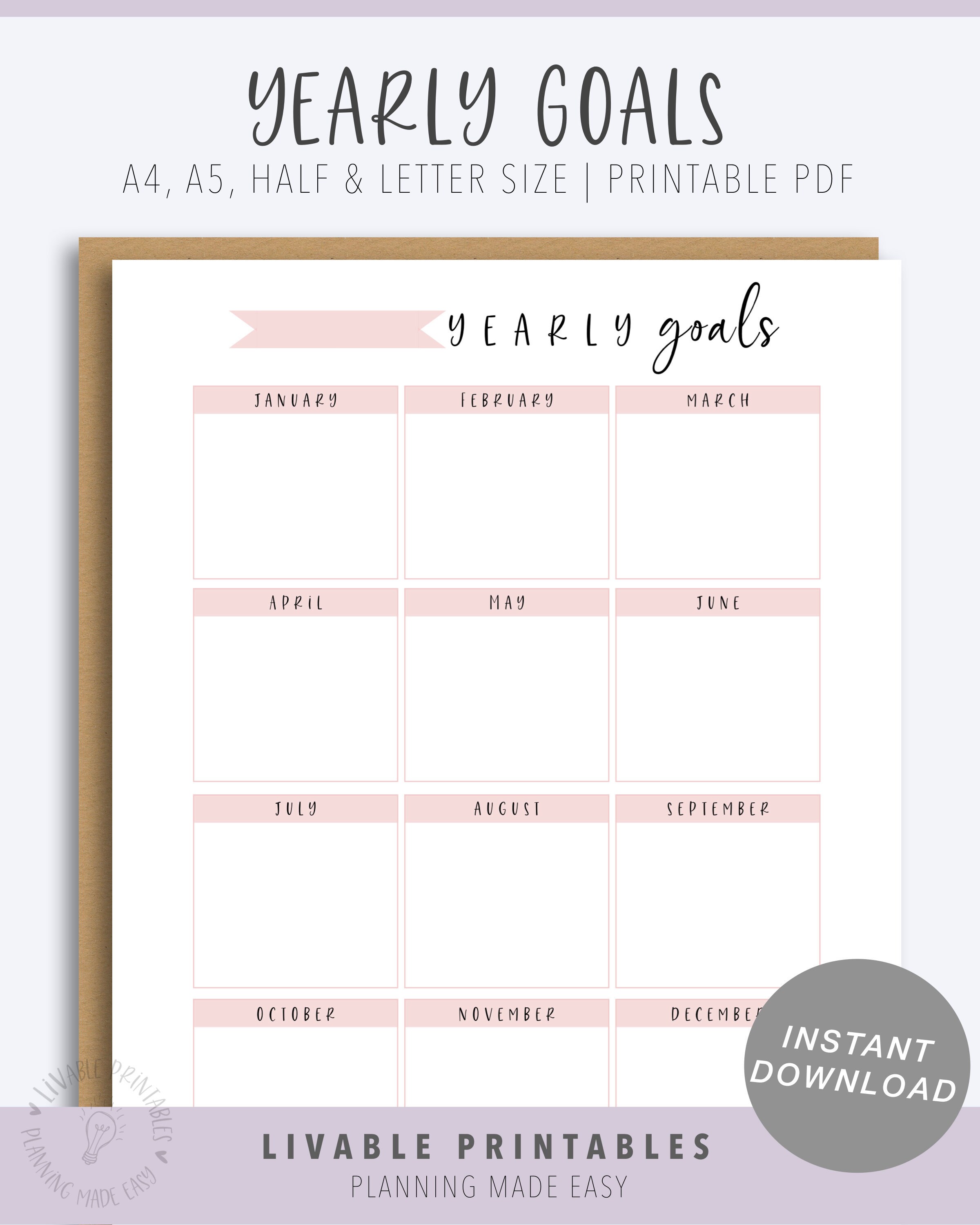 2020 Yearly Goal Planner | Printable PDF - Etsy