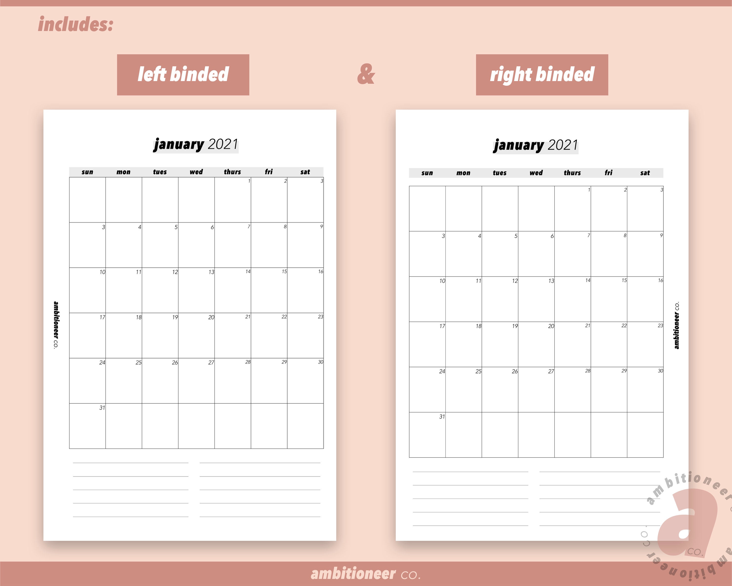 2021 Monthly Planner Printable A5 Planner Insert Dated Monthly on One ...