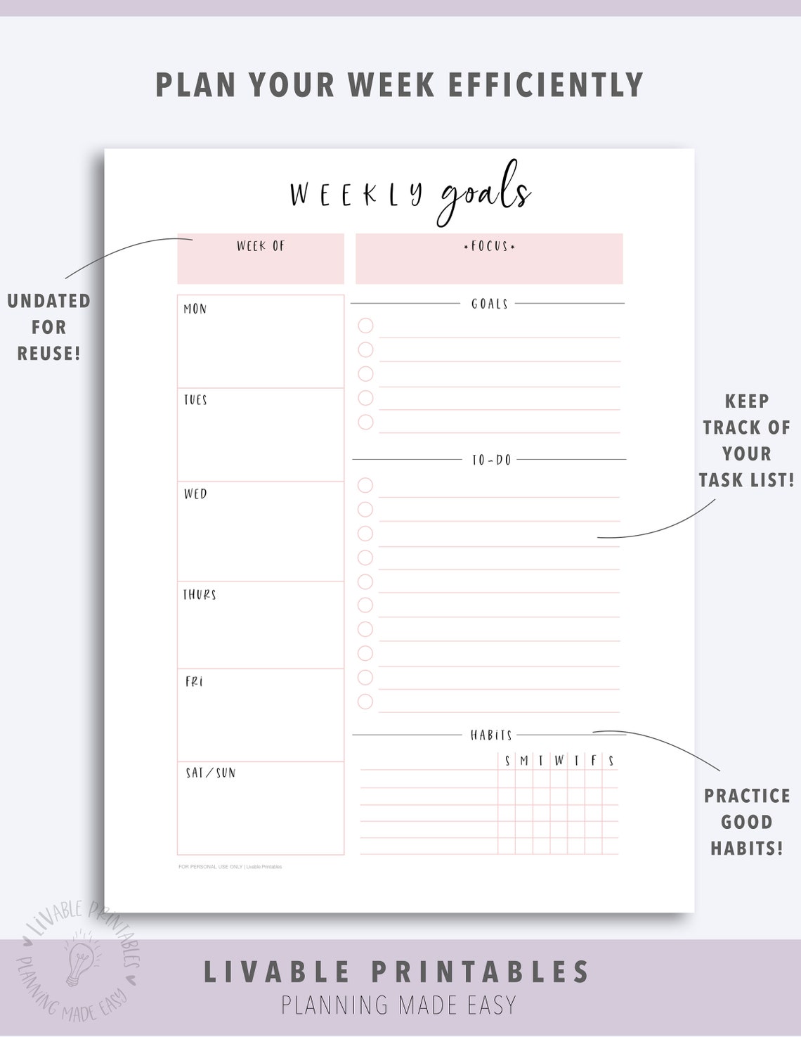 Weekly Goal Planner | Printable PDF - Etsy