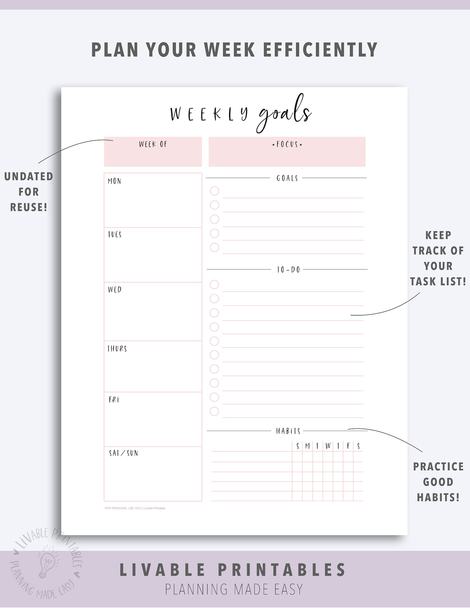 Weekly Goal Planner | Printable PDF - Etsy