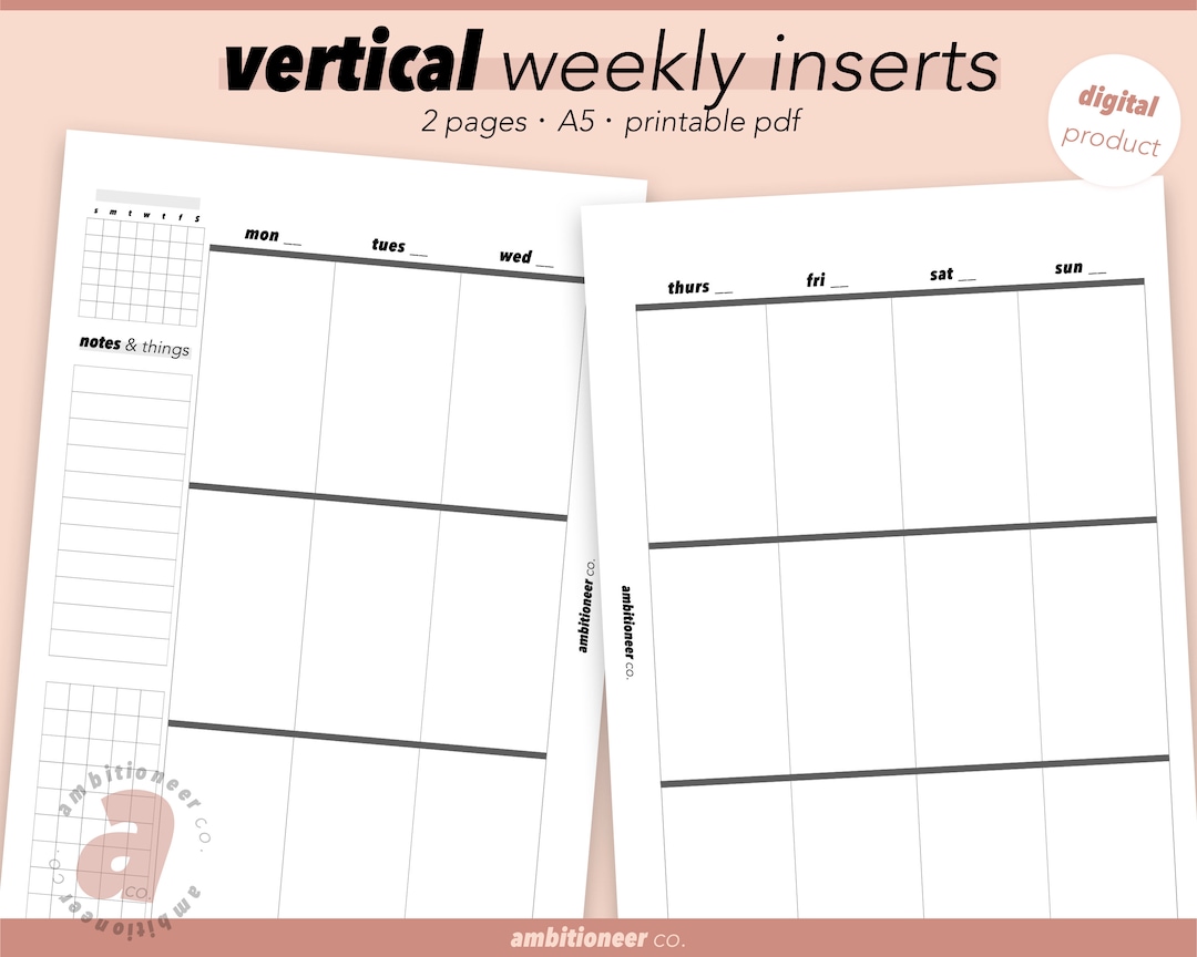 Undated Vertical Weekly Planner A5 Weekly Planner Printable - Etsy