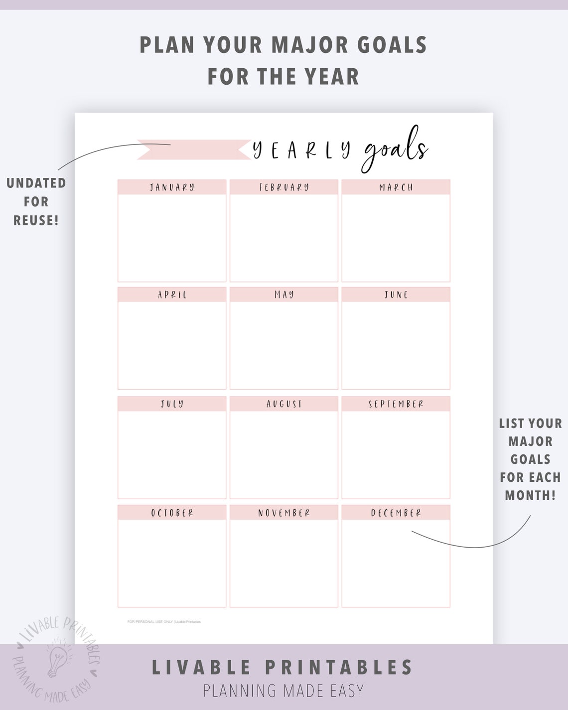 2020 Yearly Goal Planner | Printable PDF - Etsy