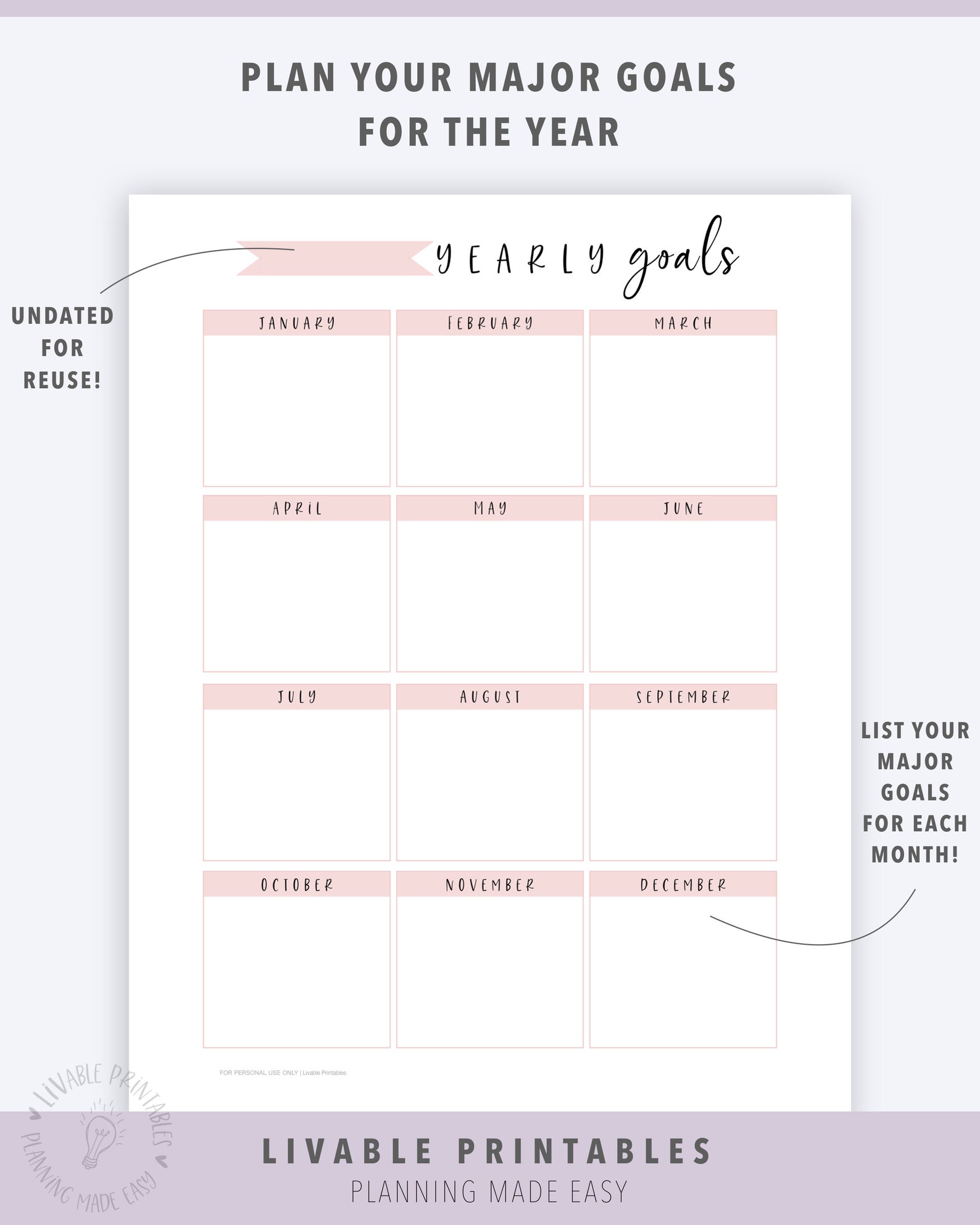 2020 Yearly Goal Planner | Printable PDF - Etsy