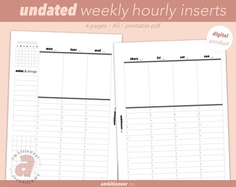 Undated Weekly Planner Printable Hourly Top Box Layout 5.83 X 8.27 A5 ...
