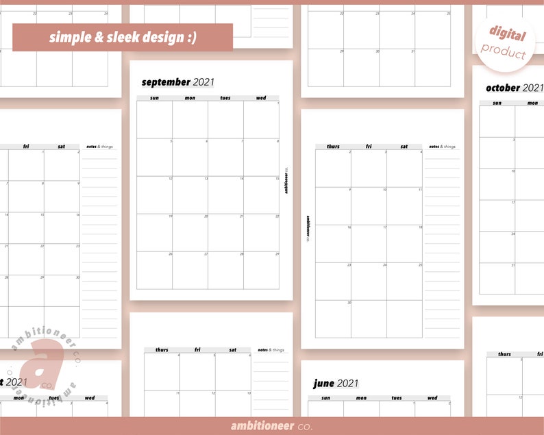 2021 Monthly Planner Printable A5 Planner Insert Dated Monthly on Two ...