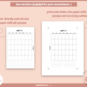 2021 Monthly Planner Printable A5 Planner Insert Dated Monthly on One ...