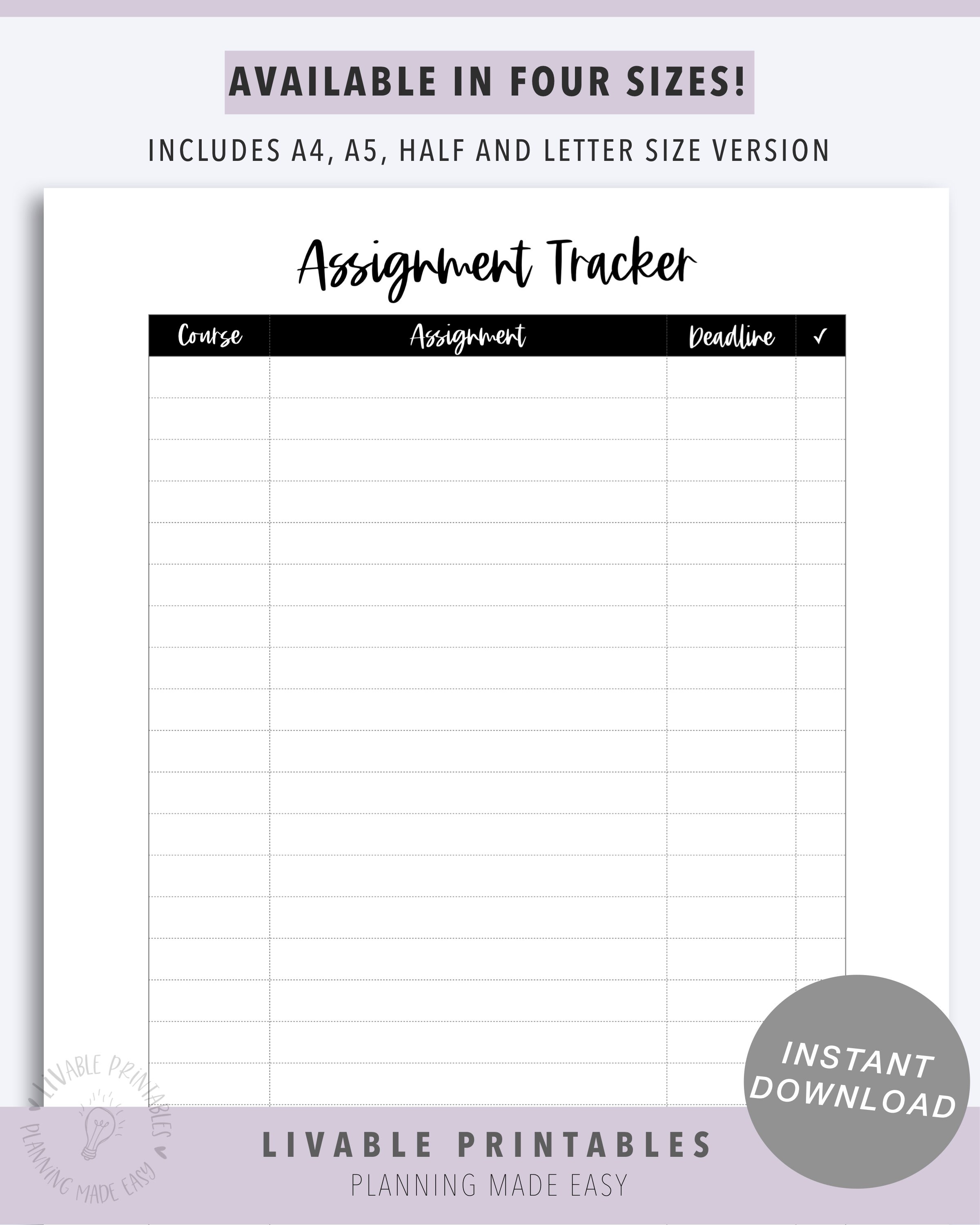 Assignment Tracker Printable Student Planner, College Student Planner ...