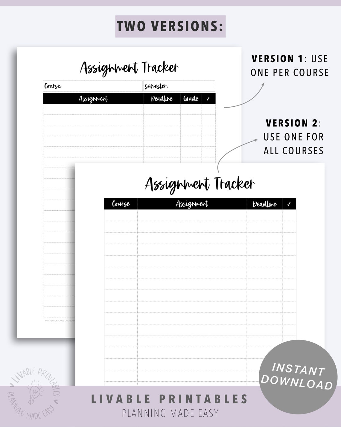 Assignment Tracker Printable Student Planner, College Student Planner ...